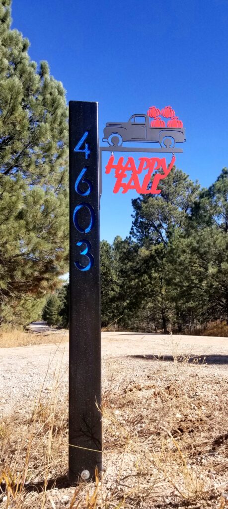 Fall Truck Address Post Sign - Mountain Man Metal Works