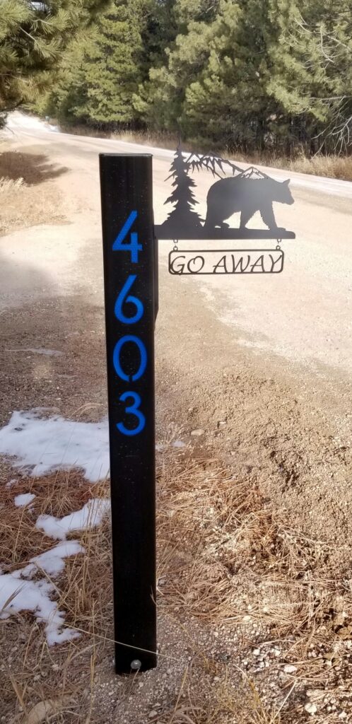 Bear Scene Address Post Sign - Mountain Man Metal Works